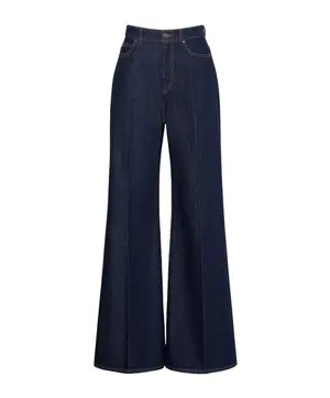 Max Mara Wide Leg Jeans With Trouser Crease - Navy Blue
