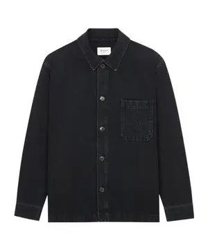 Saint Laurent Cassandre Overshirt In Cotton Linen Gabardine - Black Sand