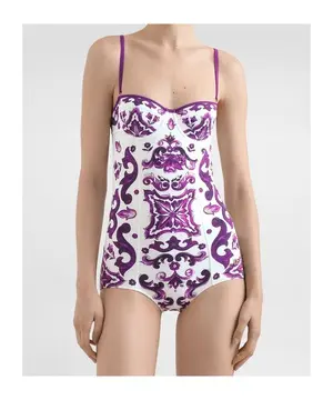 Dolce & Gabbana Majolica Print Balconette One-piece Swimsuit