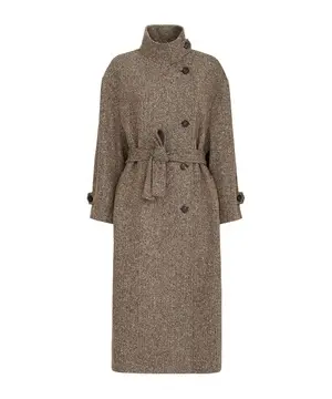 Brunello Cucinelli Sparkling Chevron Belted Coat - Light Brown