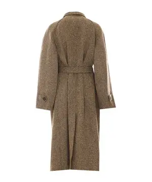 Brunello Cucinelli Sparkling Chevron Belted Coat - Light Brown