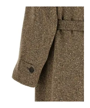 Brunello Cucinelli Sparkling Chevron Belted Coat - Light Brown