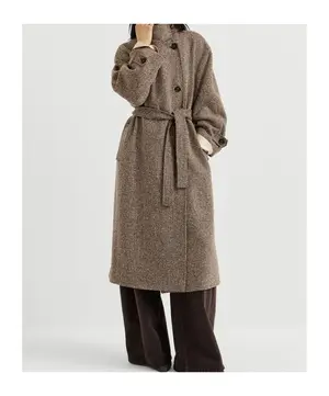 Brunello Cucinelli Sparkling Chevron Belted Coat - Light Brown