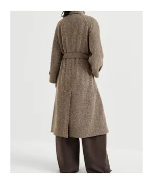 Brunello Cucinelli Sparkling Chevron Belted Coat - Light Brown