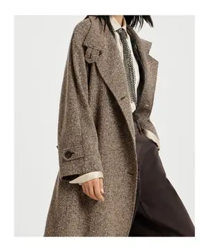 Brunello Cucinelli Sparkling Chevron Belted Coat - Light Brown
