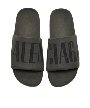 Balenciaga Logo Printed Slides - Black