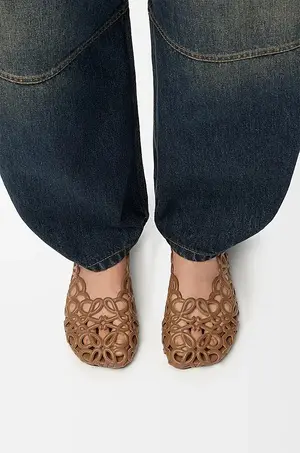 Loewe Petal Anagram Ballerina Flats In Lambskin - Brown