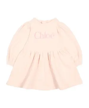Chloé Logo-print Long-sleeve Dress - Pink