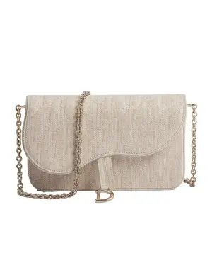 Dior Medium Saddle Pouch With Chain - Beige