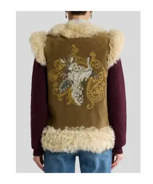 Etro Shearling Waistcoat With Peacock Embroidery