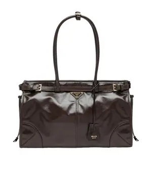 Prada Bonnie Large Leather Handbag In Dark - Brown