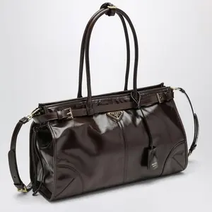 Prada Bonnie Large Leather Handbag In Dark