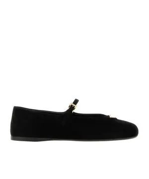 Prada Buckle-strap Logo-plaque Ballet Flats - Black