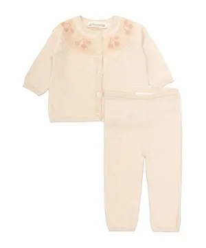 Bonpoint Two-piece Set Of Button-down Sweater And Trousers - Pink