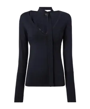Pinko Lace-trim Tie-neck Sweater - Navy Blue