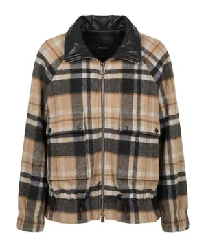Pinko Check-pattern Elasticated-hem Jacket - Grey