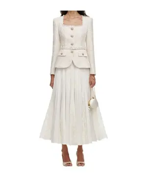 SELF-PORTRAIT Tailored Boucle And Chiffon Midi Dress - Cream