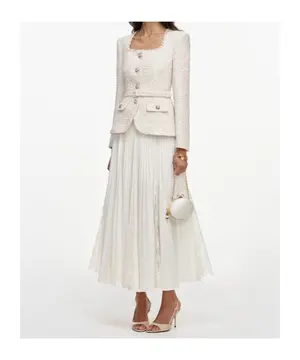 SELF-PORTRAIT Tailored Boucle And Chiffon Midi Dress