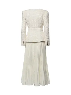 SELF-PORTRAIT Tailored Boucle And Chiffon Midi Dress