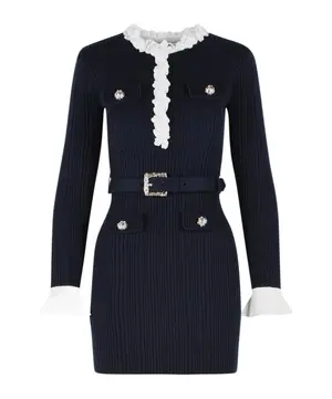 SELF-PORTRAIT Flower Detailed Knitted Mini Dress - Navy