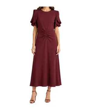 Victoria Beckham Bela Gathered Midi Dress - Burgundy
