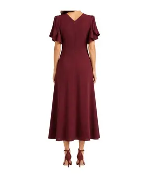 Victoria Beckham Bela Gathered Midi Dress - Burgundy