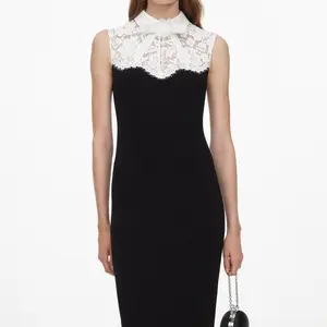SELF-PORTRAIT Lace-trimmed Bow-detail Midi Dress