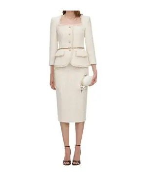 SELF-PORTRAIT Boucle Tailored Chain Midi Dress