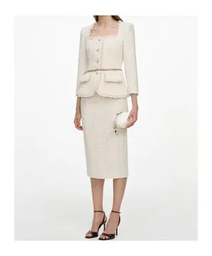 SELF-PORTRAIT Boucle Tailored Chain Midi Dress