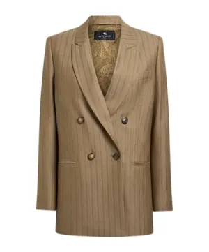 Etro Double-breasted Wool Jacquard Jacket With Striped Pattern - Camel