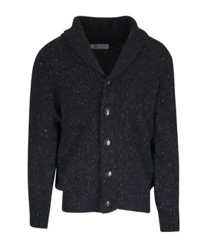 Brunello Cucinelli Shawl-collar Speckled Cardigan - Dark Gray