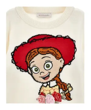 Monnalisa Intarsia-knit Embroidered-rose Sweater
