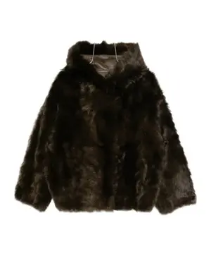 YVES SALOMON Hooded Fur Jacket - Black