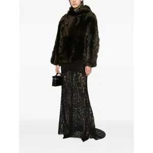 YVES SALOMON Hooded Fur Jacket - Black