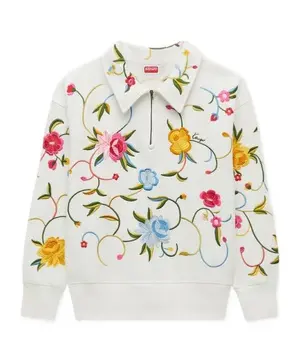 Kenzo Wildflower' Embroidered Half Zip Sweatshirt In Cotton - Off White
