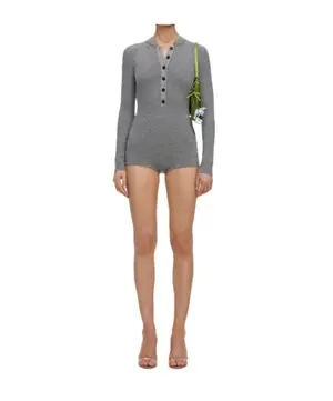 SELF-PORTRAIT Button Knit Playsuit - Grey