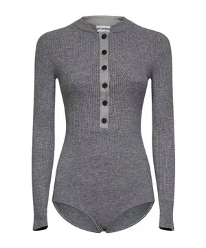 SELF-PORTRAIT Button Knit Playsuit - Grey