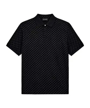 Emporio Armani Polo Shirt In Lyocell Blend With All-over Logo - Black