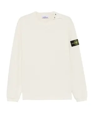 Stone Island Logo Patch Long Sleeve Sweater - Ivory