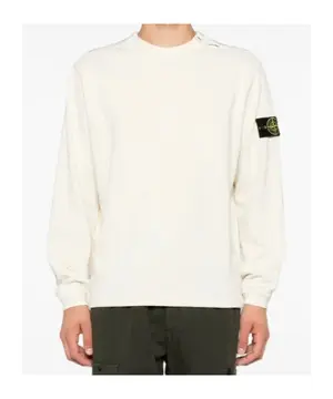 Stone Island Logo Patch Long Sleeve Sweater - Ivory