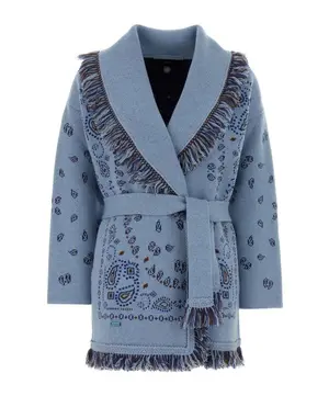 Alanui Fringe-trimmed Paisley-intarsia Cardigan - Blue