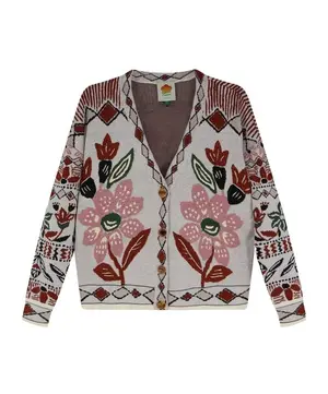 Farm Rio Floral Embroidered Cardigan - Off White
