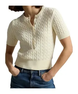 Polo Ralph Lauren Cable-knit Short-sleeve Henley Sweater - No