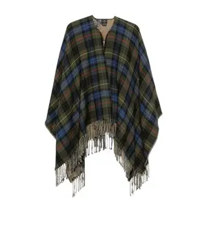 Etro Tartan Fringed Poncho - Khaki Green And Multicolour