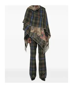 Etro Tartan Fringed Poncho