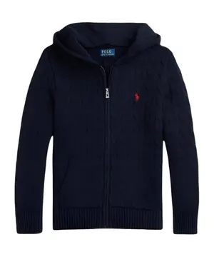 Polo Ralph Lauren Logo Embroidered Hooded Knitted Cardigan - Navy Blue
