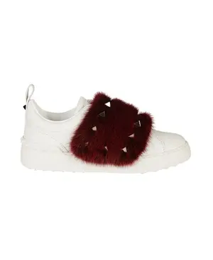 Valentino Garavani Fur Round-head Casual Sneakers - White