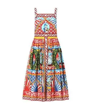 Dolce & Gabbana Dolce Gabbana Carretto Printed Square Neck Midi Dress - Multicolor