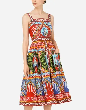 Dolce & Gabbana Printed Square Neck Midi Dress