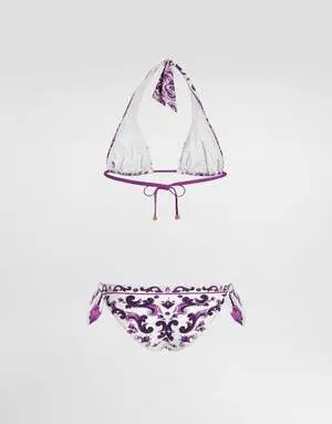 Dolce & Gabbana Dolce Gabbana Majolica-printed Triangle Bikini Set